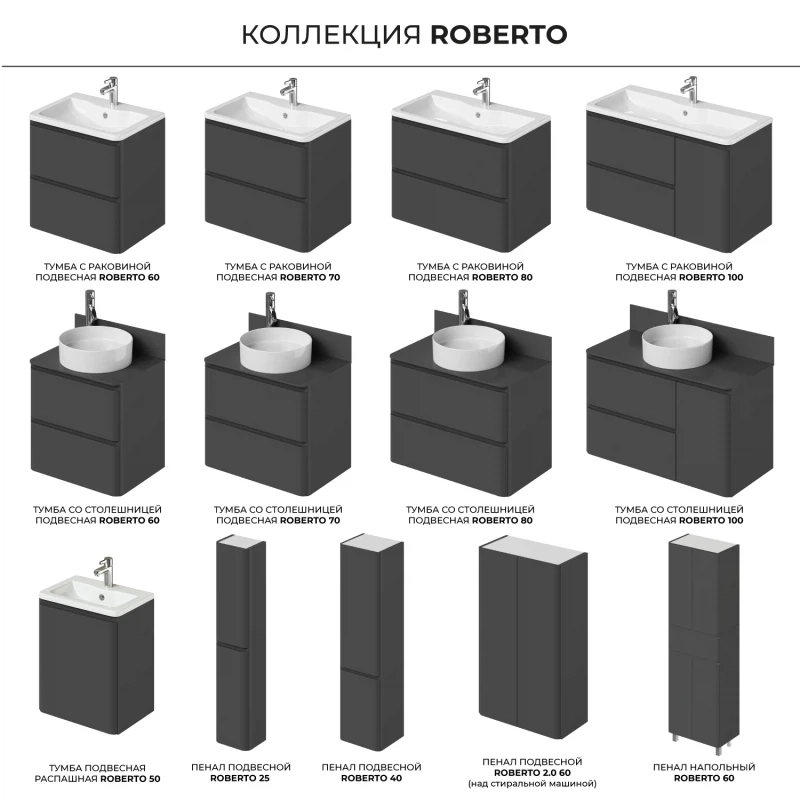 Тумба с раковиной подвесная Итана Roberto 80 с выдвижными ящиками ...